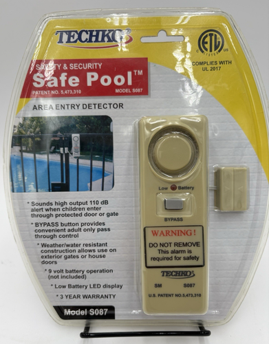 Techko Safe Pool Door Gate Alarm S087 Water/Weather Resistant 110 dB ...