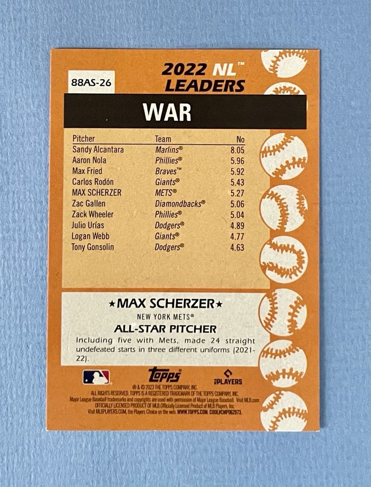 Max Scherzer 2023 Topps 1988 Topps All-Star 35th Anniversary #88AS-26 ...