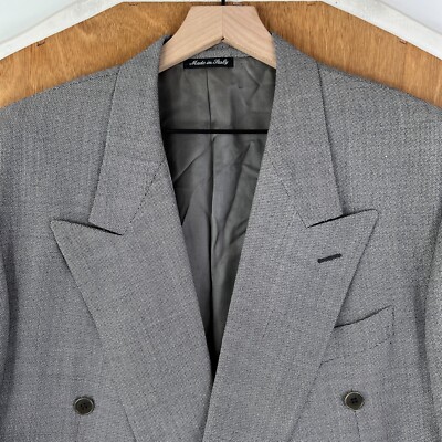 Pal Zileri Blazer Mens 44S Gray Double Breasted Wool Peak Lapel 6x1 ...