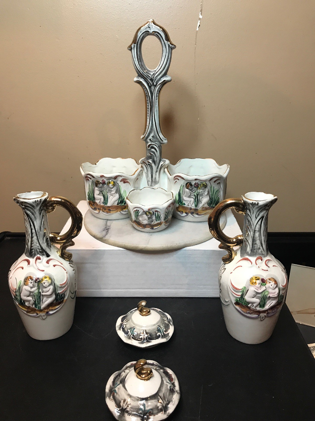 Vintage Porcelain Cruet Set.Pereiras Valado. Hand Painted & Made In ...