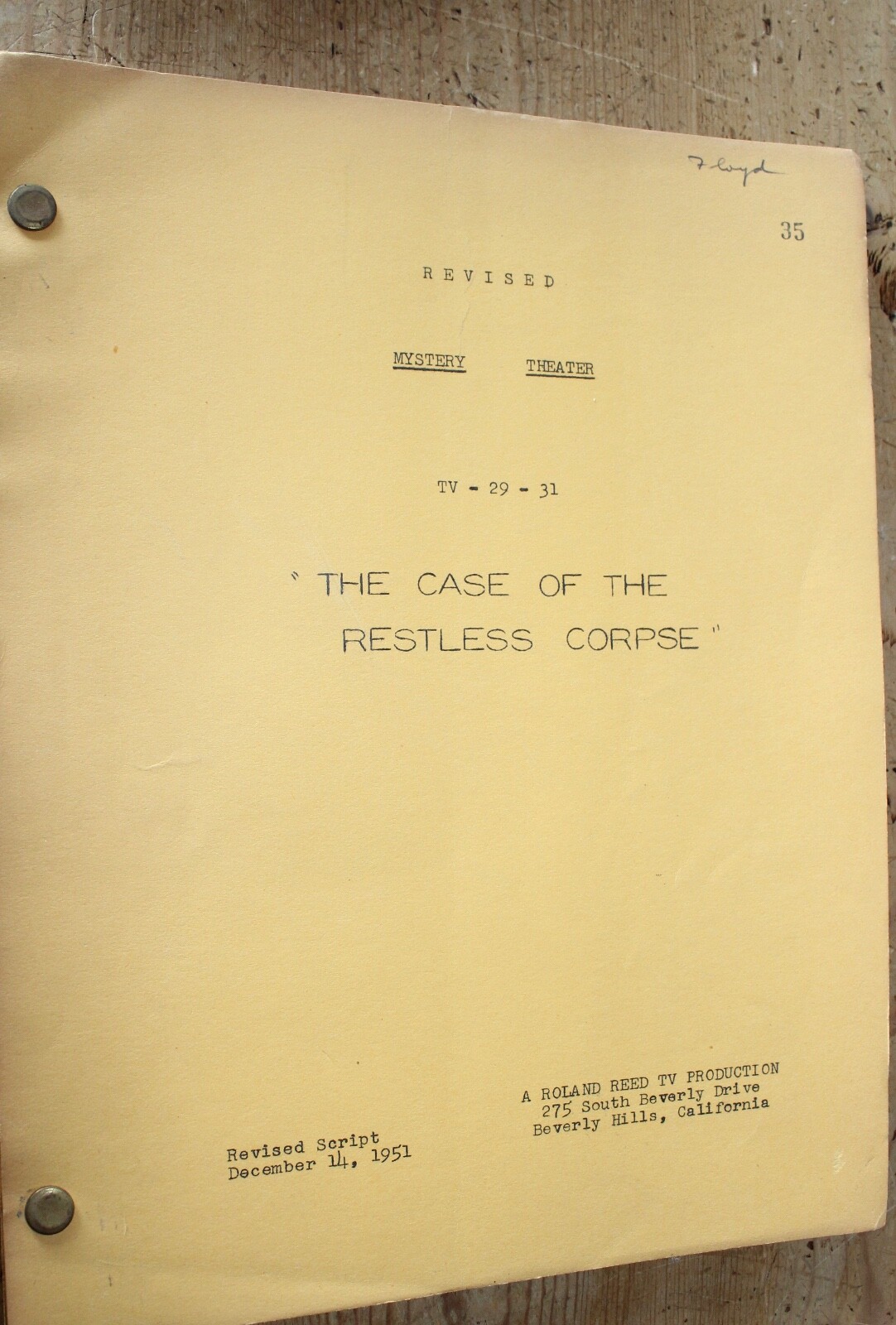 MYSTERY THEATER THE CASE OF THE RESTLESS CORPSE SCREENPLAY SCRIPT | eBay