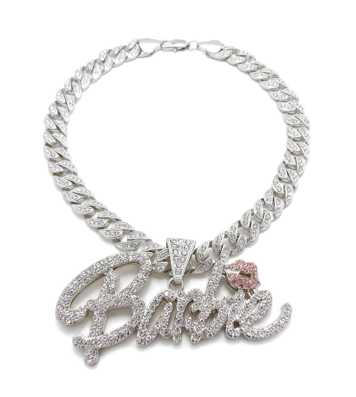 Iced Pink Barbie Lips Pendant 10mm/18" or 20" Ice Bling Cuban Chain ...
