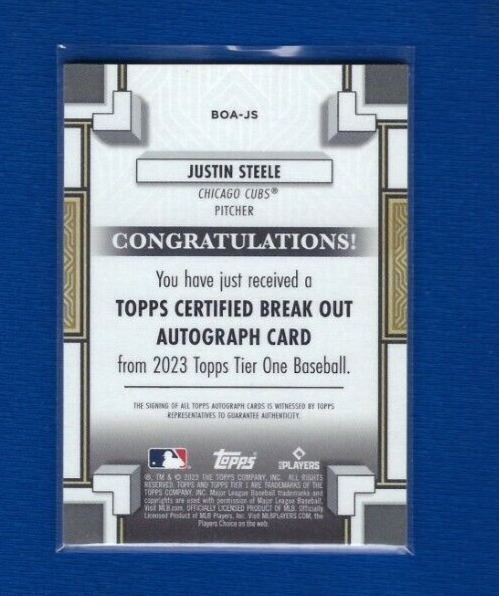 Justin Steele 2023 Topps Tier One MLB Rookie Signature AUTO /299 ...