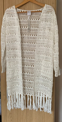 NEW EAST crochet cardigan, size S, cotton, white, fringe, boho style | eBay