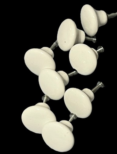 8 Vintage White Porcelain Drawer Knobs Round Ceramic Pulls Cabinet w/Screws 1.5” | eBay