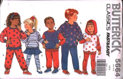 5664 Butterick Vintage SEWING Pattern Girls Top Skirt Pants Leggings ...