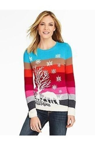 Talbots Wool Sweater 0X Striped White Silhouette Winter Wonderland ...