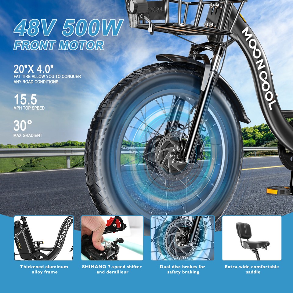 MOONCOOL Electric Trike Adults 3 Wheels Electric Bicycle 20" Fat Tire ...