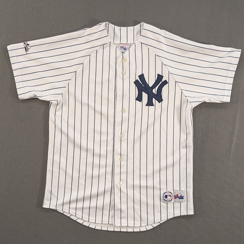 New York Yankees Jersey Majestic Mens Large White Pinstripes MLB ...