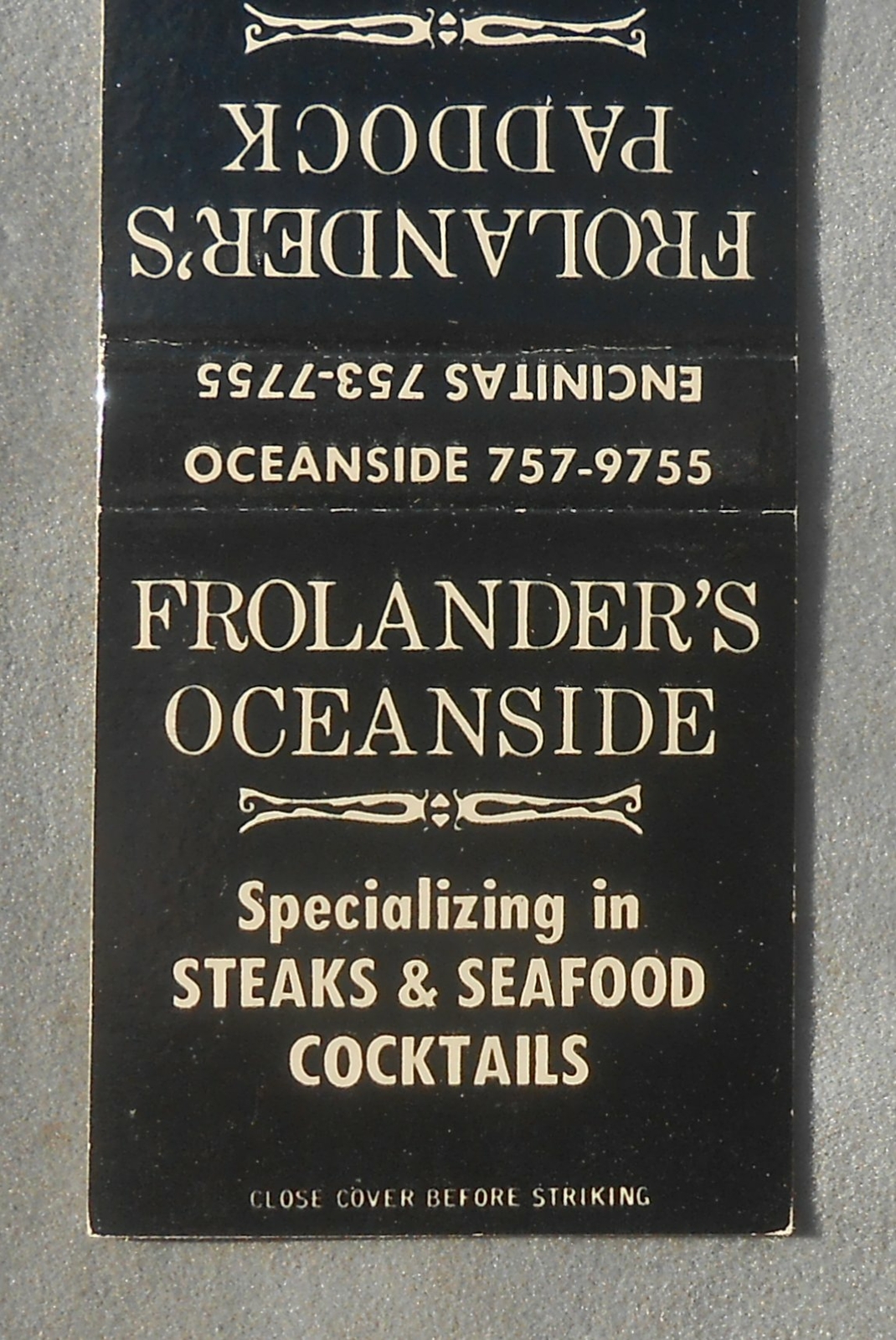 1971 Frolander's Oceanside Steaks Seafood Frolander's Paddock Encinitas ...