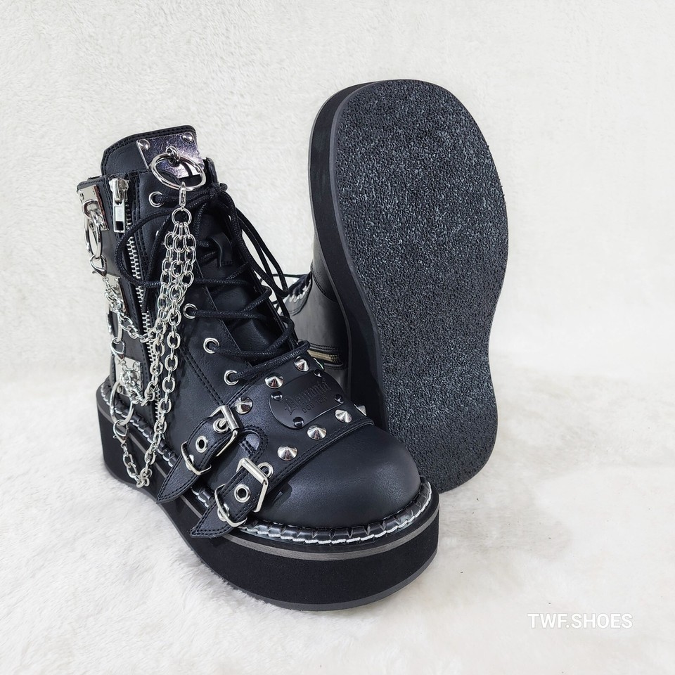 Demonia Emily 57 Black Goth Emo Rock 2" Platform Ankle Boots Chain ...