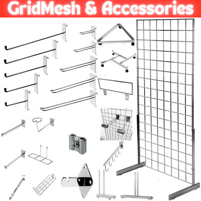 GRIDWALL PANEL GRID MESH HOOKS PRONGS CHROME ACCESSORIES SHOP DISPLAY ...