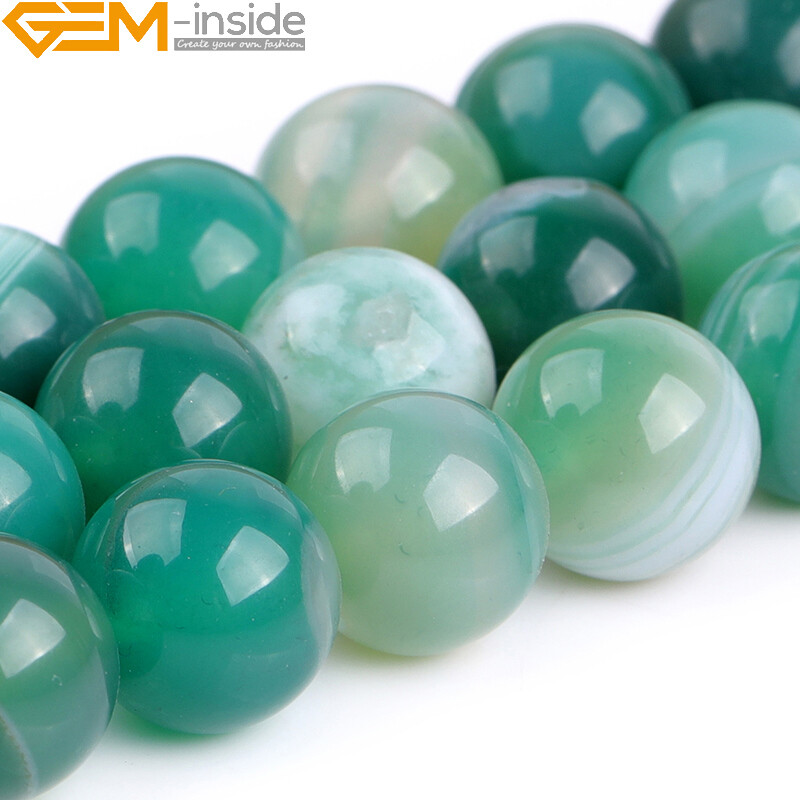 Natural Green Agate Banded Gem Stone Beads For Jewelry Making Strand 15 ...