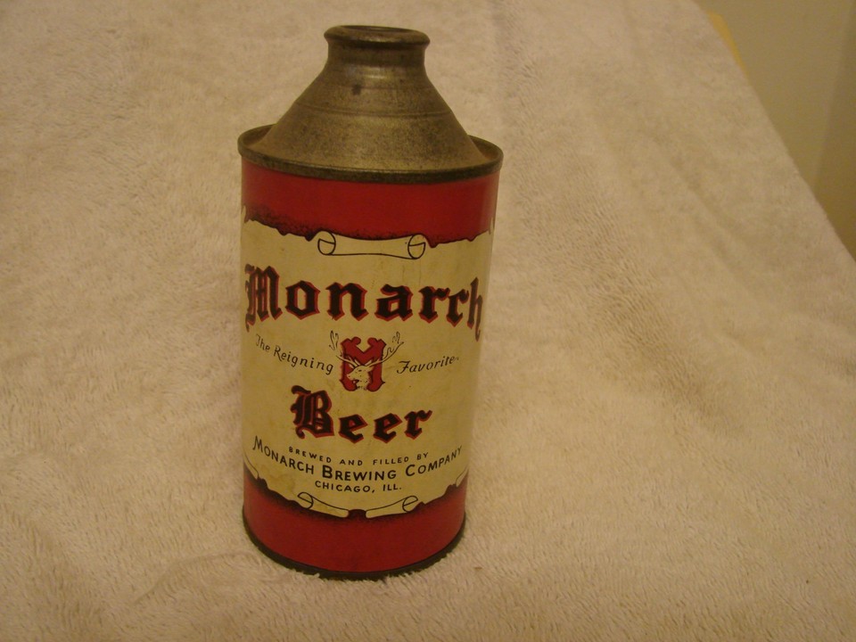 MONARCH 12 OZ. CONE TOP BEER CAN VINTAGE PAPER LABEL CHCIAGO ILL ...