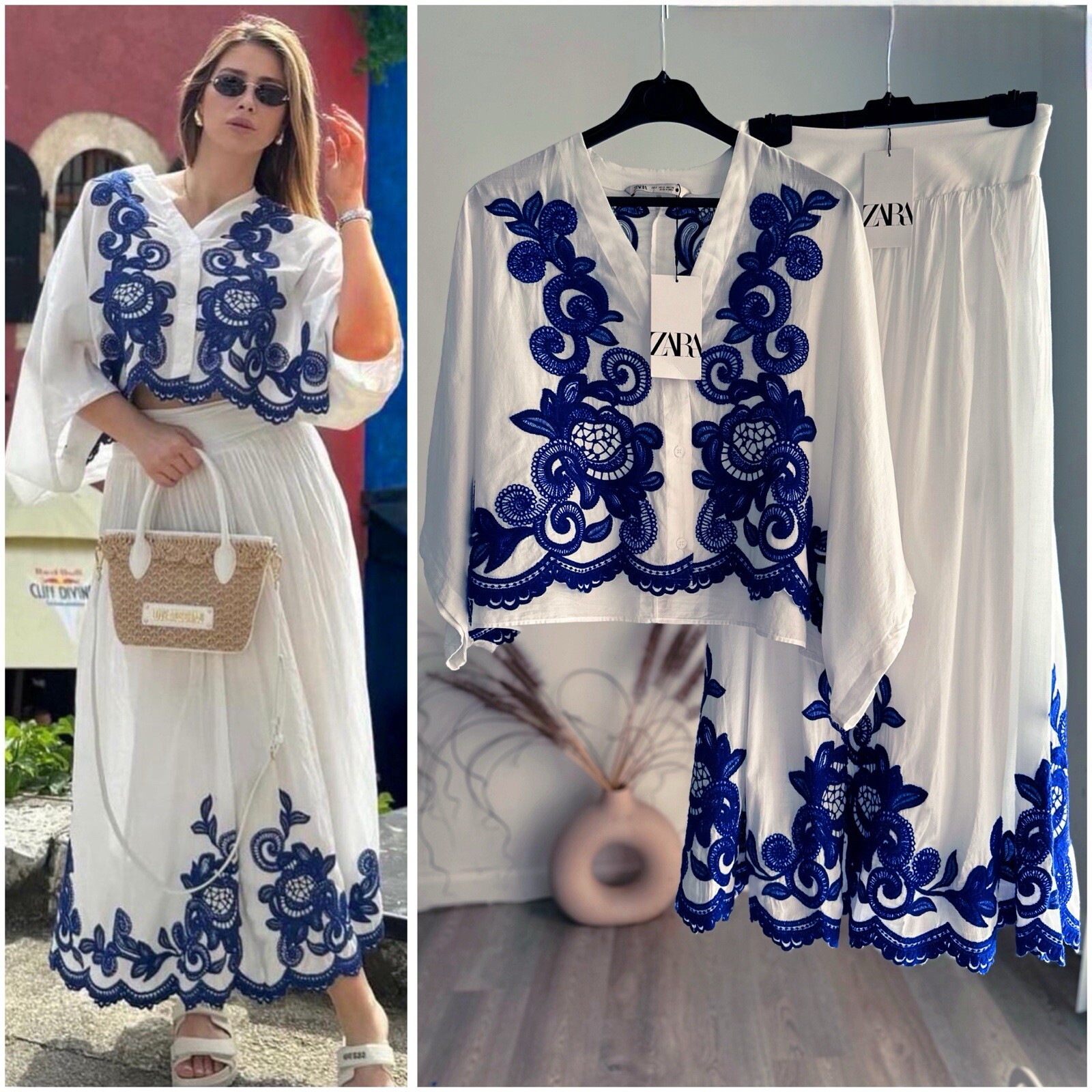 Zara Co-Ord Set Embroidered Blouse And Skirt XS S XL NWT | eBay