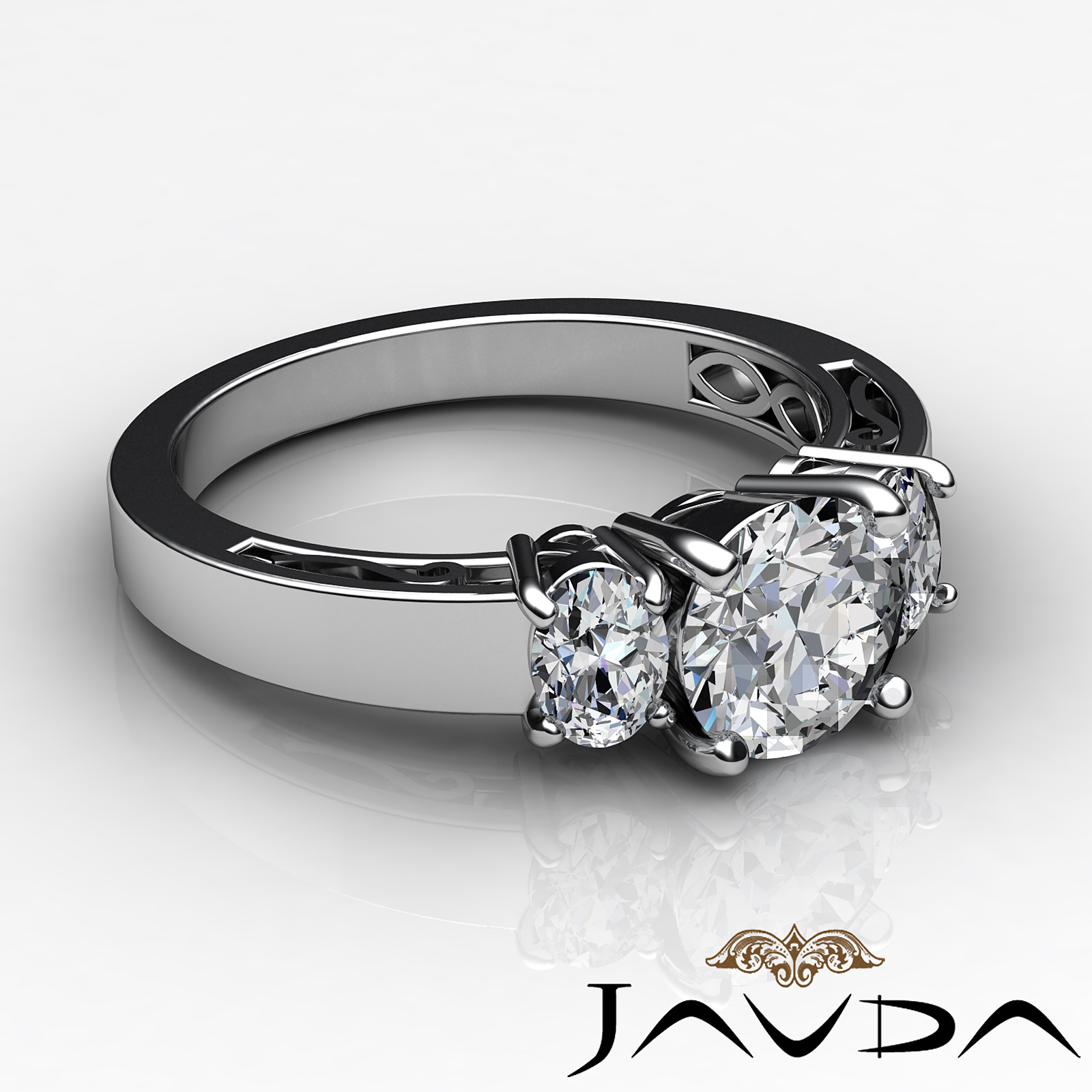 Filigree Shank 3 Stone Round Diamond Engagement Prong Set Ring GIA G ...