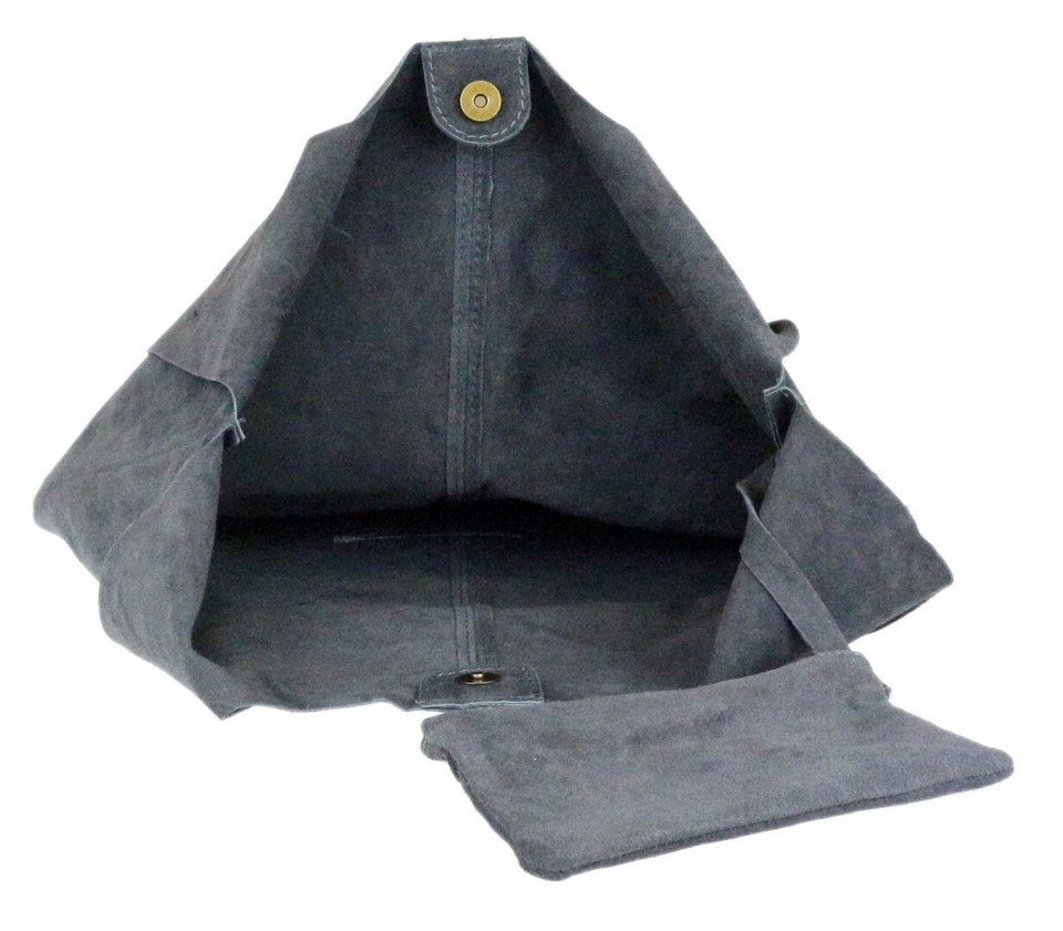 Genuine Suede Leather Tote Plain Open Shoulder Bag Slouch Large Handbag ...