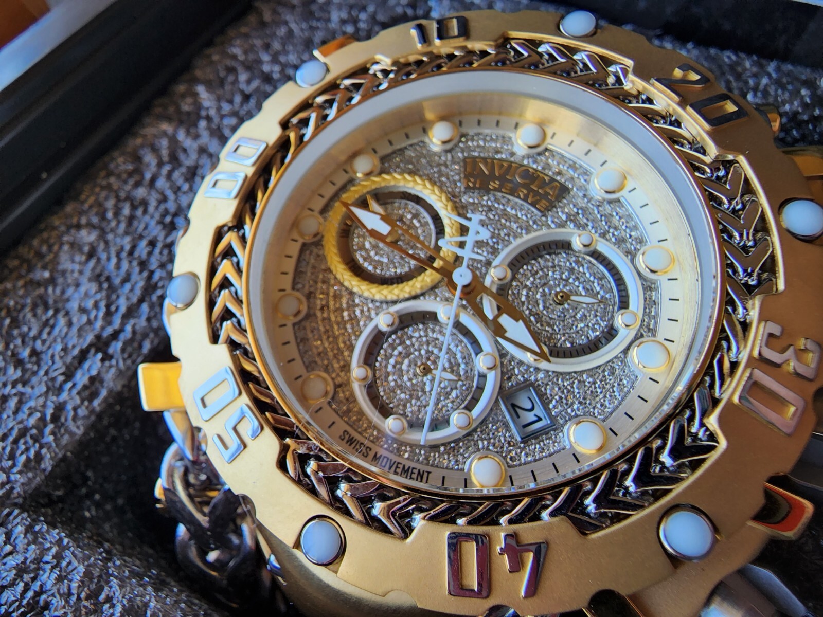 Invicta Reserve Gladiator 2.92CTW Diamond Swiss Gold Plated Steel 61mm ...