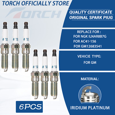 6PK Car Spark Plug TORCH8 YH8RTIP Replace for GM 12674112 41-153 ...