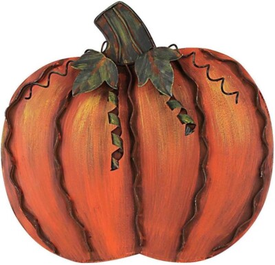Metal Fall Harvest Pumpkin Decor Indoor Outdoor Standing Flat Pumpkin ...