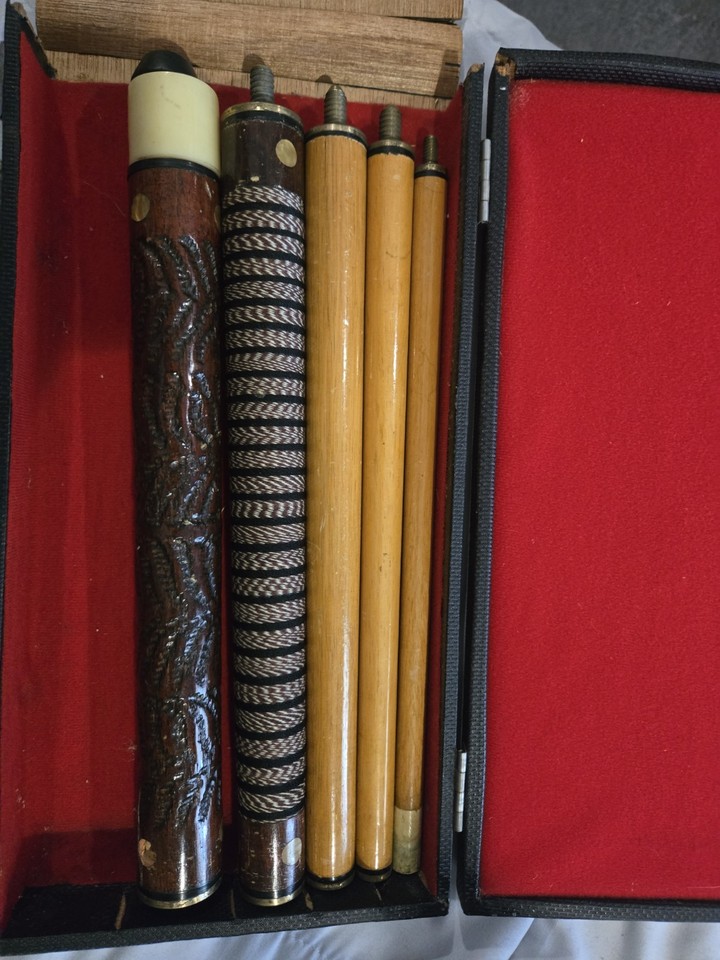 Vintage Pool Cue Carved Wood 5 Piece With Case | eBay