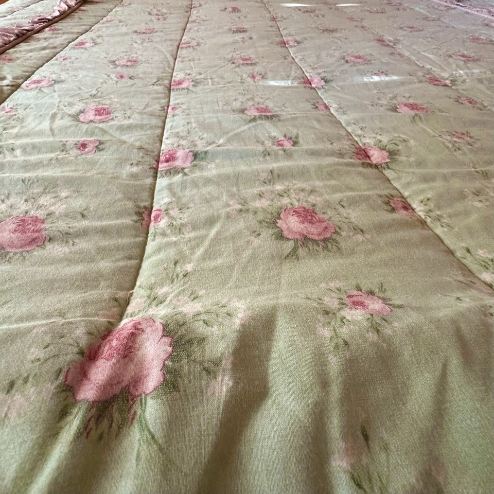 Vtg Laura Ashley Rosemoor Pink/Green Rosebud Cottagecore Comforter ...