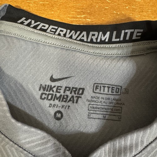 Nike Shirt Mens Medium Gray Pro HyperWarm Fitted Long Sleeve Combat Dri ...
