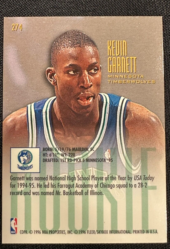 1995 Fleer Ultra Basketball Card Kevin Garnett #274 rc nrmt-mint range ...