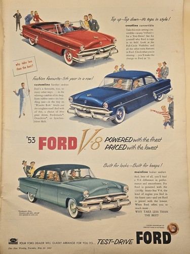 VINTAGE 1953 Print Ad ~ Ford V8 Monarch Dealer ~ Powered-Priced Low ...