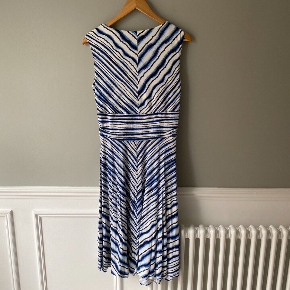 Phase Eight Shift Dress UK 14 White Blue Striped Pattern Sleeveless ...