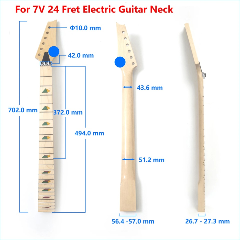 Guitar Neck 24 Fret Maple Pyramid Inlays with Logo for Ibanez Electric ...