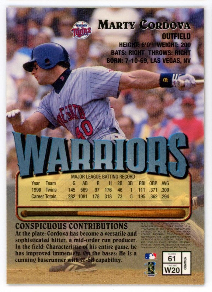 1997 Topps Finest Marty Cordova Minnesota Twins #61 | eBay