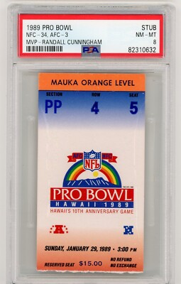1989 NFL FOOTBALL PRO BOWL TICKET STUB PSA 8 RANDALL CUNNINGHAM MVP ...