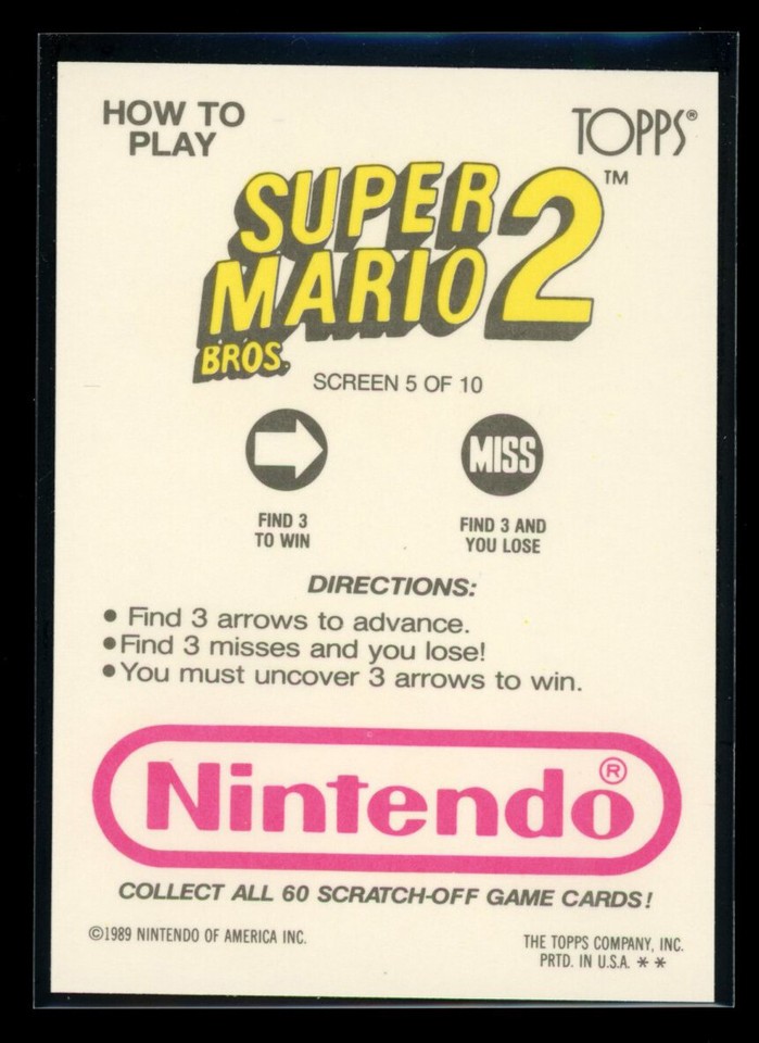 SUPER MARIO BROS 2 1989 Topps Nintendo Scratch-Off Screen 5 NM C3 | eBay