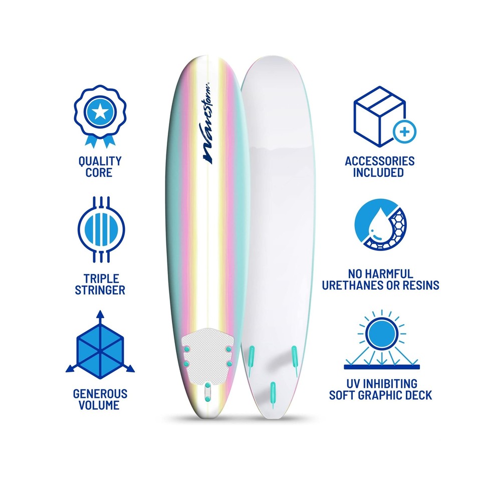 WAVESTORM Classic 8ft and 7ft Soft Top Foam Surfboards Beginner All ...