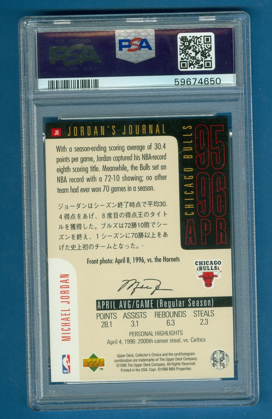 1996-97 U.D. Collectors Choice Michael Jordan Japanese Journal #J6 PSA ...