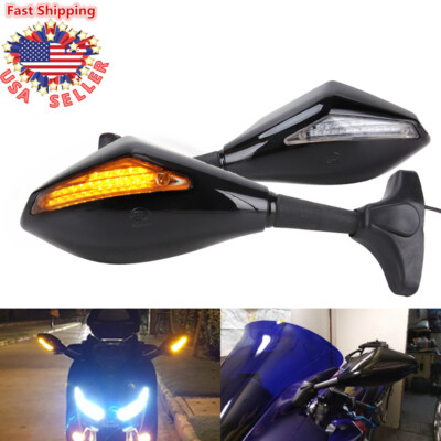 Rearview Side Mirrors LED Turn Signal For Yamaha YZF R6 1999-2012 R6S ...