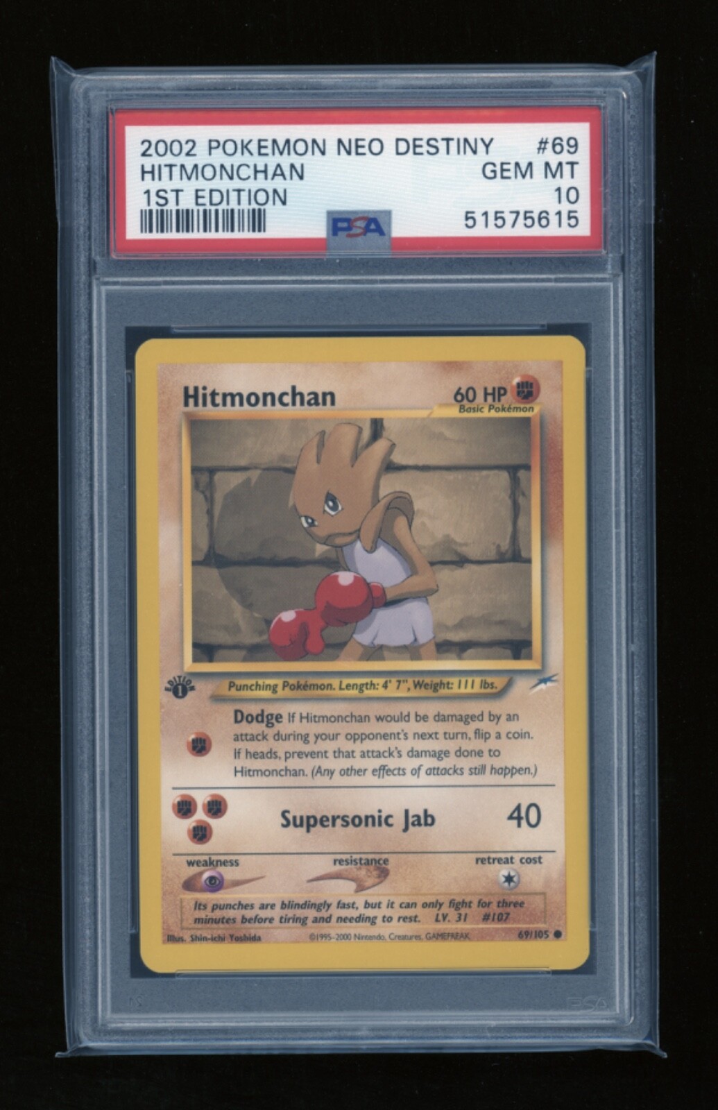 POKEMON 1st Edition Neo Destiny HITMONCHAN 69/105 Common PSA 10 GEM ...