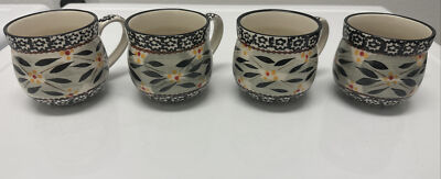 Temptations By Tara Old World Black 12 Oz Coffee Tea Mug Cups (set Of 4 ...