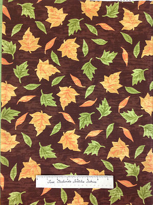 Harvest Fall Autumn Fabric - Orange & Green Leaves on Dark Brown YARDS ...