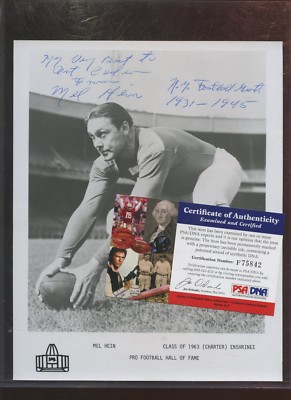 Mel Hein Hall of Fame Autographed 8 X 10 Photo PSA Cert | eBay
