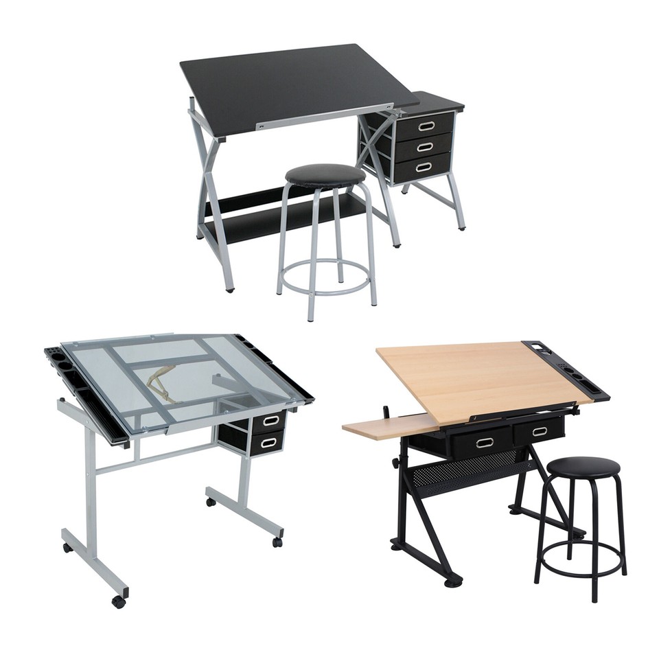 Drafting Table Station Glass Top Drawing Desk Craft Station Artist ...
