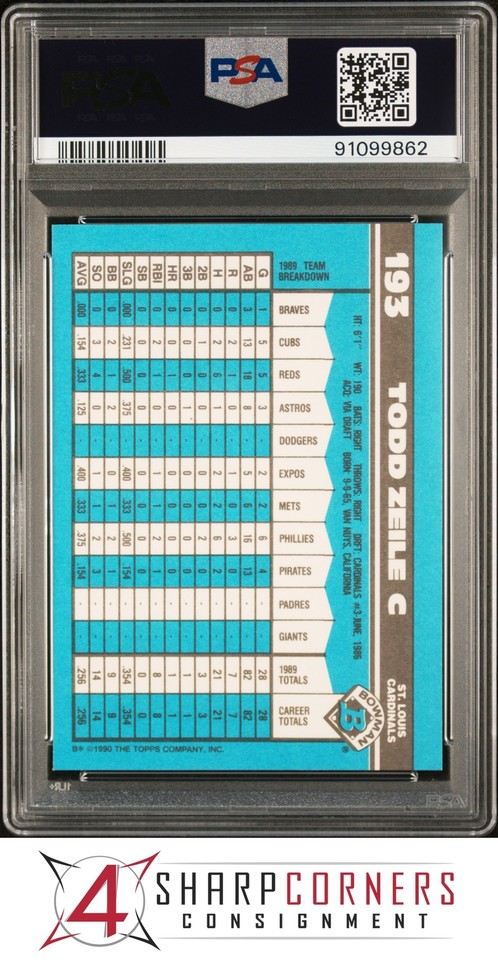 1990 BOWMAN TIFFANY #193 TODD ZEILE CARDINALS POP 3 PSA 10 B3969301-862 ...