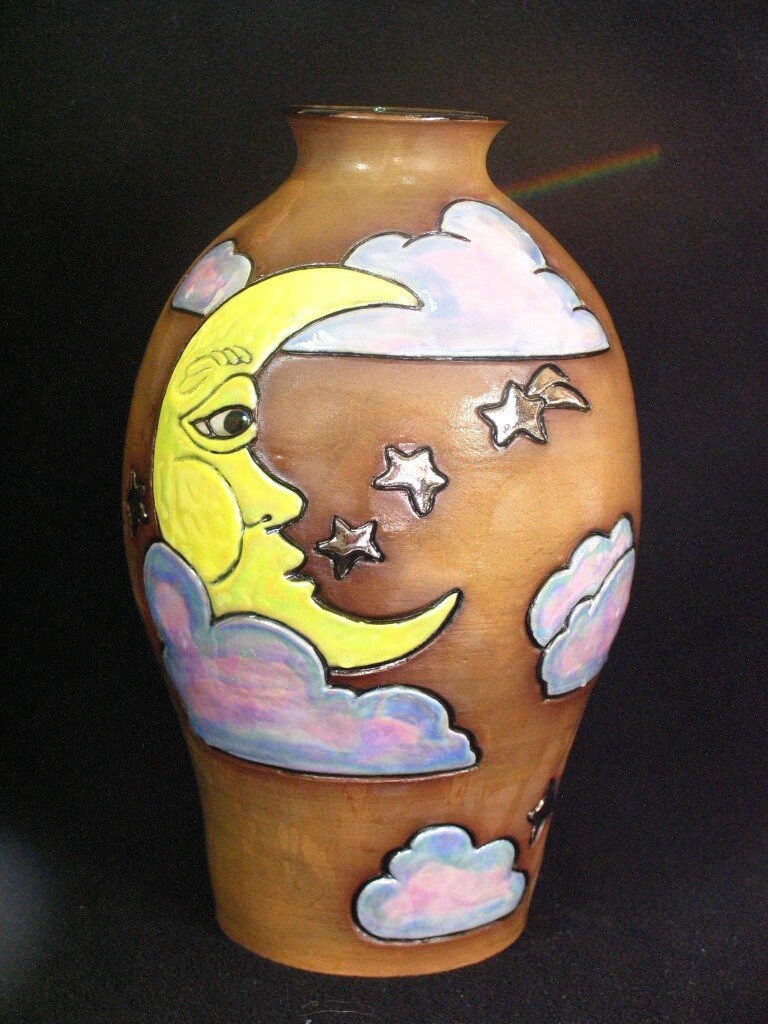 A&A Amita and Alan Pottery Cotopaxi Vase With Moon, Clouds and Stars | eBay