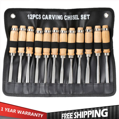 12Piece Steel Wood Carving Hand Chisel Set Woodworking Lathe Gouges ...