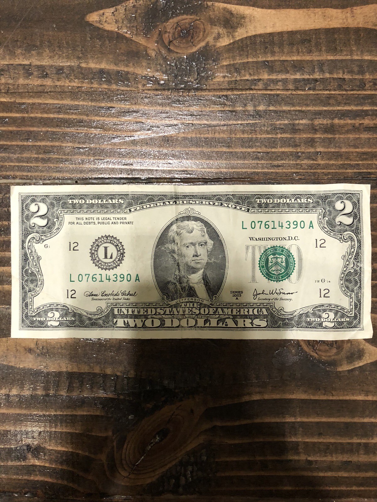 2003 2 Dollar Bill Series L 07614390 A EBay 2003-2-dollar-bill-series-l-07614390-a-ebay