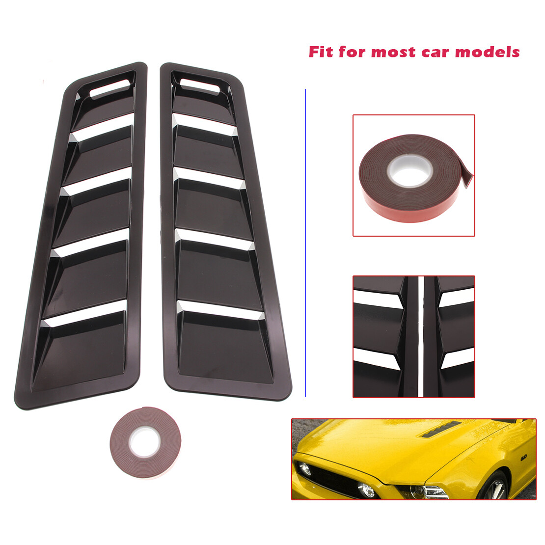 2Pcs Universal Car Bonnet Hood Vent Louver Cooling Panel Trim Black New ...
