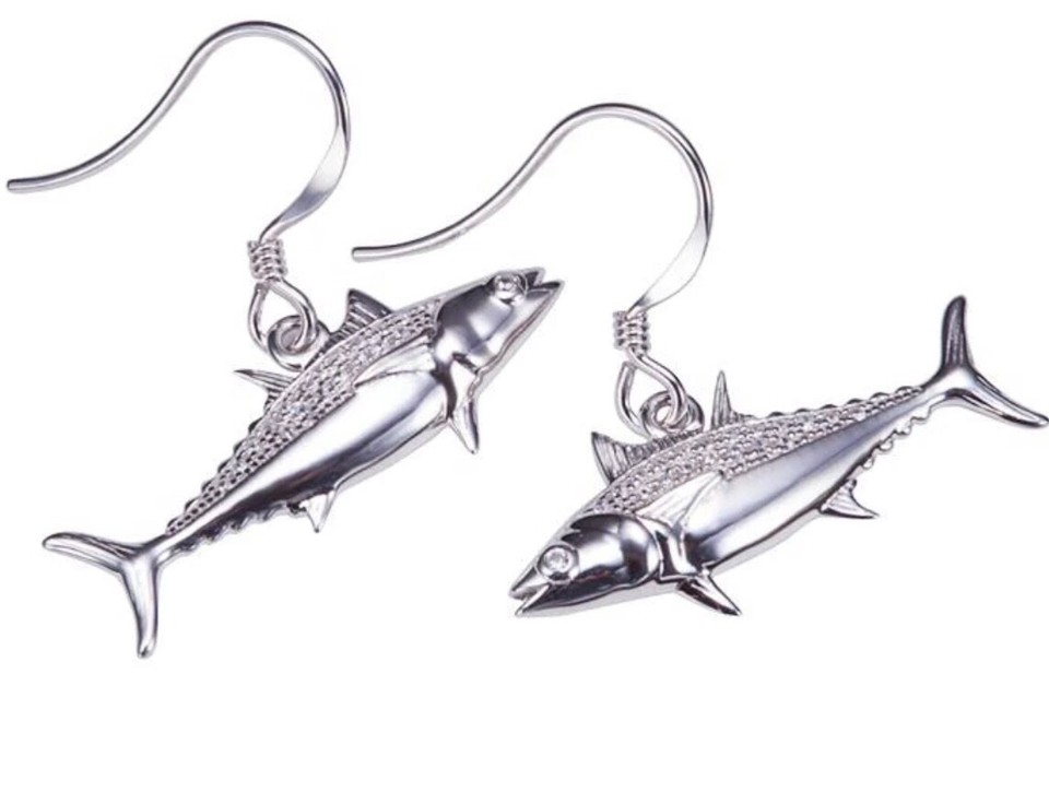 Sterling Silver Tuna Fish Pave CZ Hook Earrings | eBay