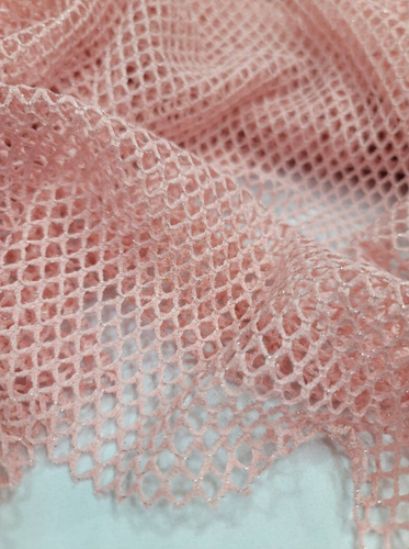 Blush Embroidered Fish Net Silver Mylar Fabric Sold by the Yard Blush ...
