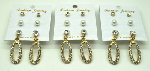 Set Pack of 9 pair oval/faux pearl ball/ bead stud post fashion ...